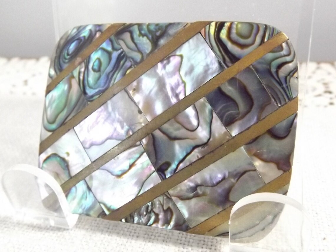 Vintage Mexico Belt Buckle Abalone Shell With Brass Inlay - Etsy