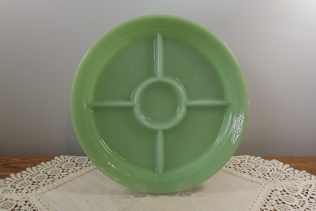 Vintage FIRE King Green Jadeite Divided Serving Plate, Heavy Restaurant ...