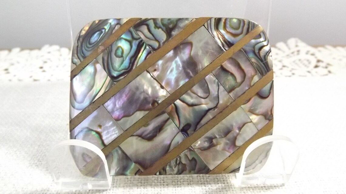 Vintage Mexico Belt Buckle Abalone Shell With Brass Inlay - Etsy