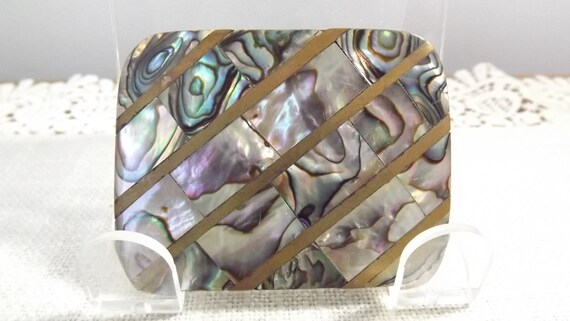 Vintage Mexico Belt Buckle Abalone Shell With Brass Inlay | Etsy