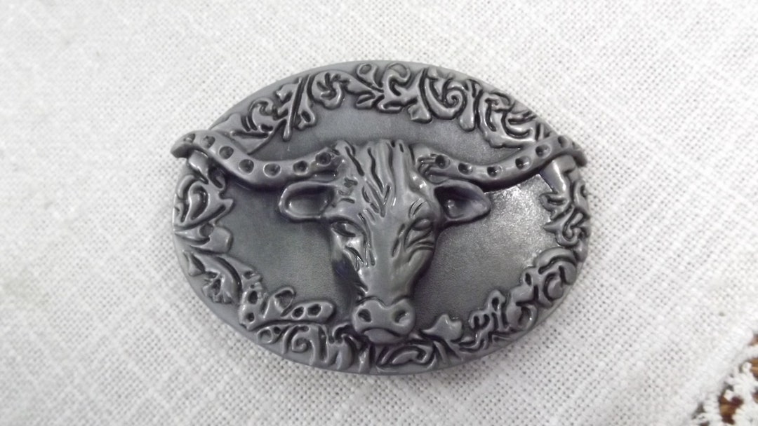 Long Horn Bull and Fronds Belt Buckle - Etsy