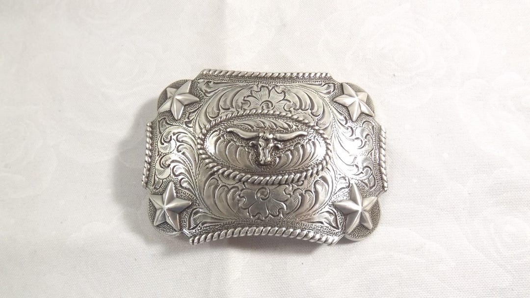 Long Horn Steer Belt Buckle, Fancy Floral Fronds and Stars by NOCONA - Etsy