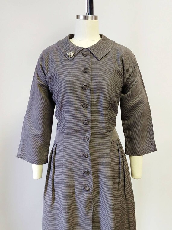 1950s Miss Peg Palmer Brown Ribbed Day Dress | Vintag… - Gem