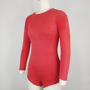 1950s Red Dance Leotard | Vintage 50s Cotton Knit Long Sleeve Gym Suit ...