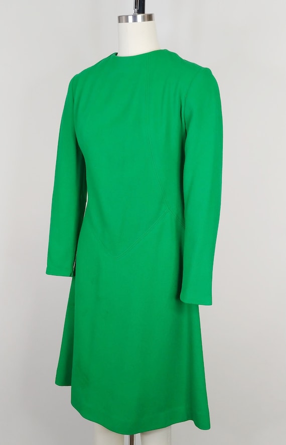 1960s Kelly Green Wool Dress | Vintage 60s Drop Waist… - Gem