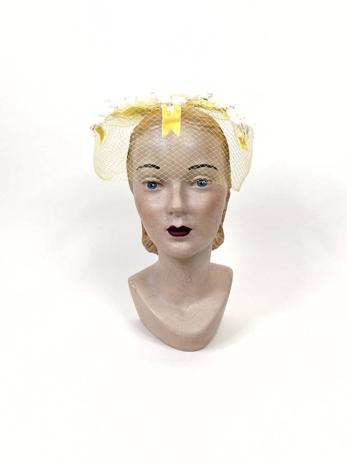 1950s Yellow Floral Net Topper Vintage 50s Veil Hat - Etsy