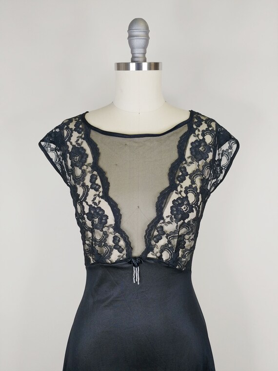 1980s Sheer Lace Black Nylon Nightgown Vintage 80s… Gem