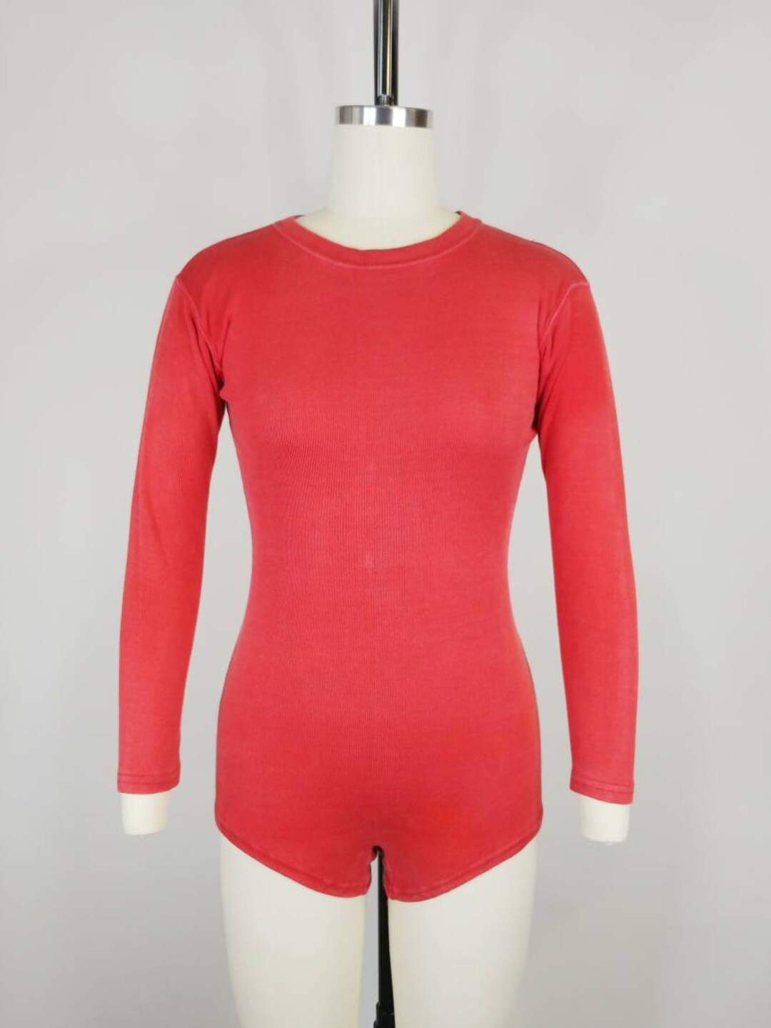 1950s Red Dance Leotard | Vintage 50s Cotton Knit Long Sleeve Gym Suit ...