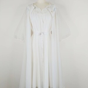 1950s Shadowline White Double Layer Chiffon Peignoir Set Vintage 50s Nylon Nightgown and Robe ...