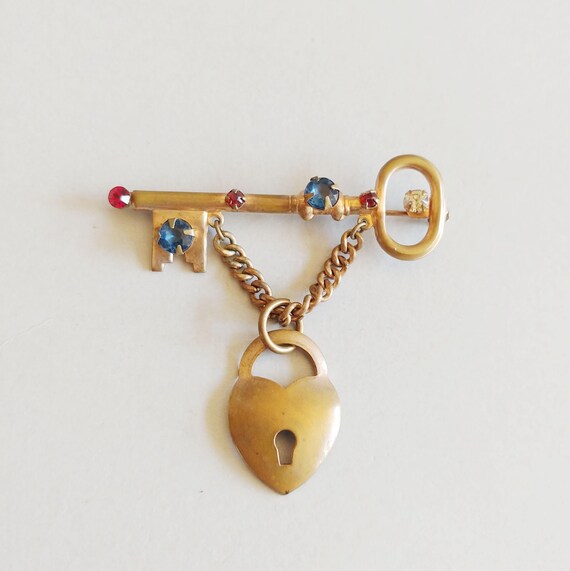 1950s Key to My Heart Brooch | Vintage 50s Rockabilly… - Gem