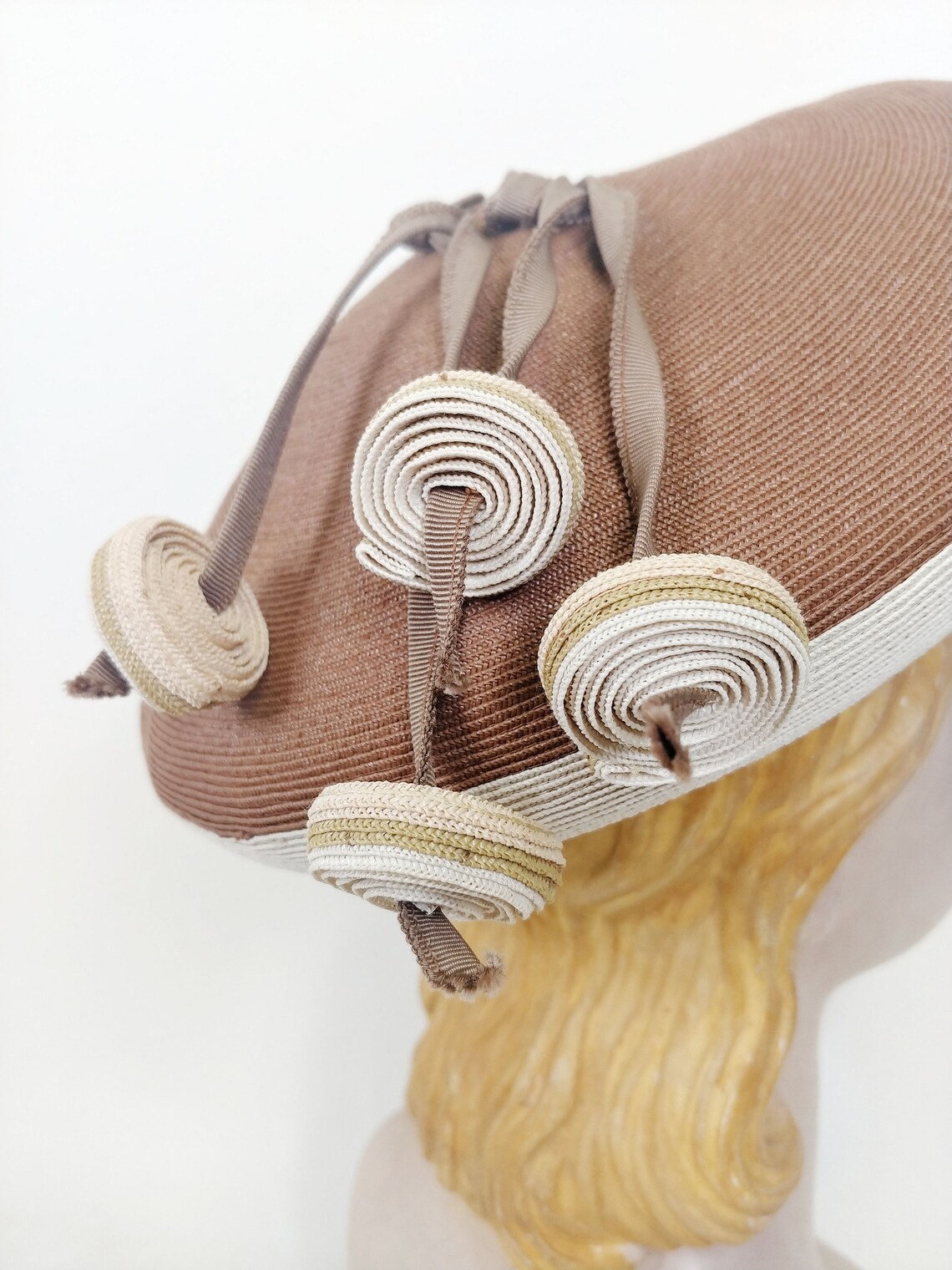 1940s Bullseye Striped Straw Beret | Vintage 40s Tam Hat - Etsy