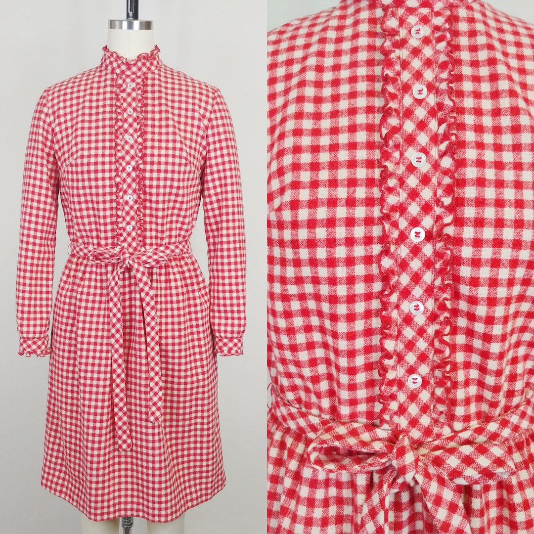 1960s Villager Red and White Gingham Wool Dress | Vintage 60s Dress ...