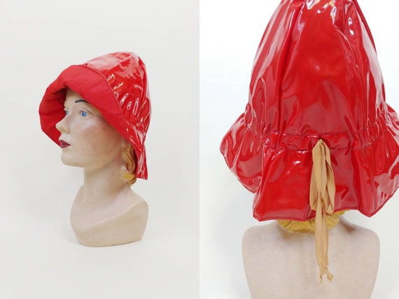1960s Red Vinyl Rain Hat Vintage 60s Mod Rain Bonnet | Etsy