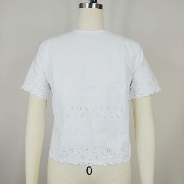 White Cotton Back Button Blouse - Etsy