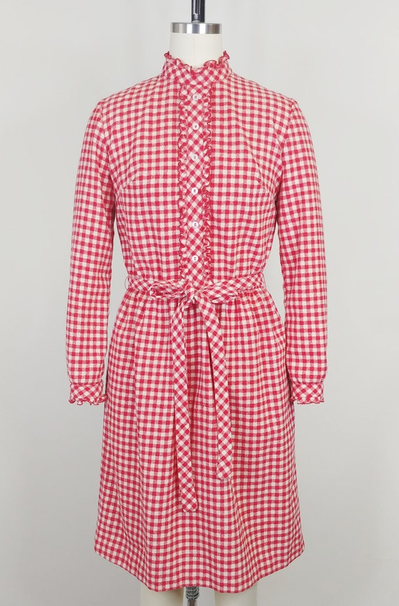 1960s Villager Red and White Gingham Wool Dress | Vin… - Gem