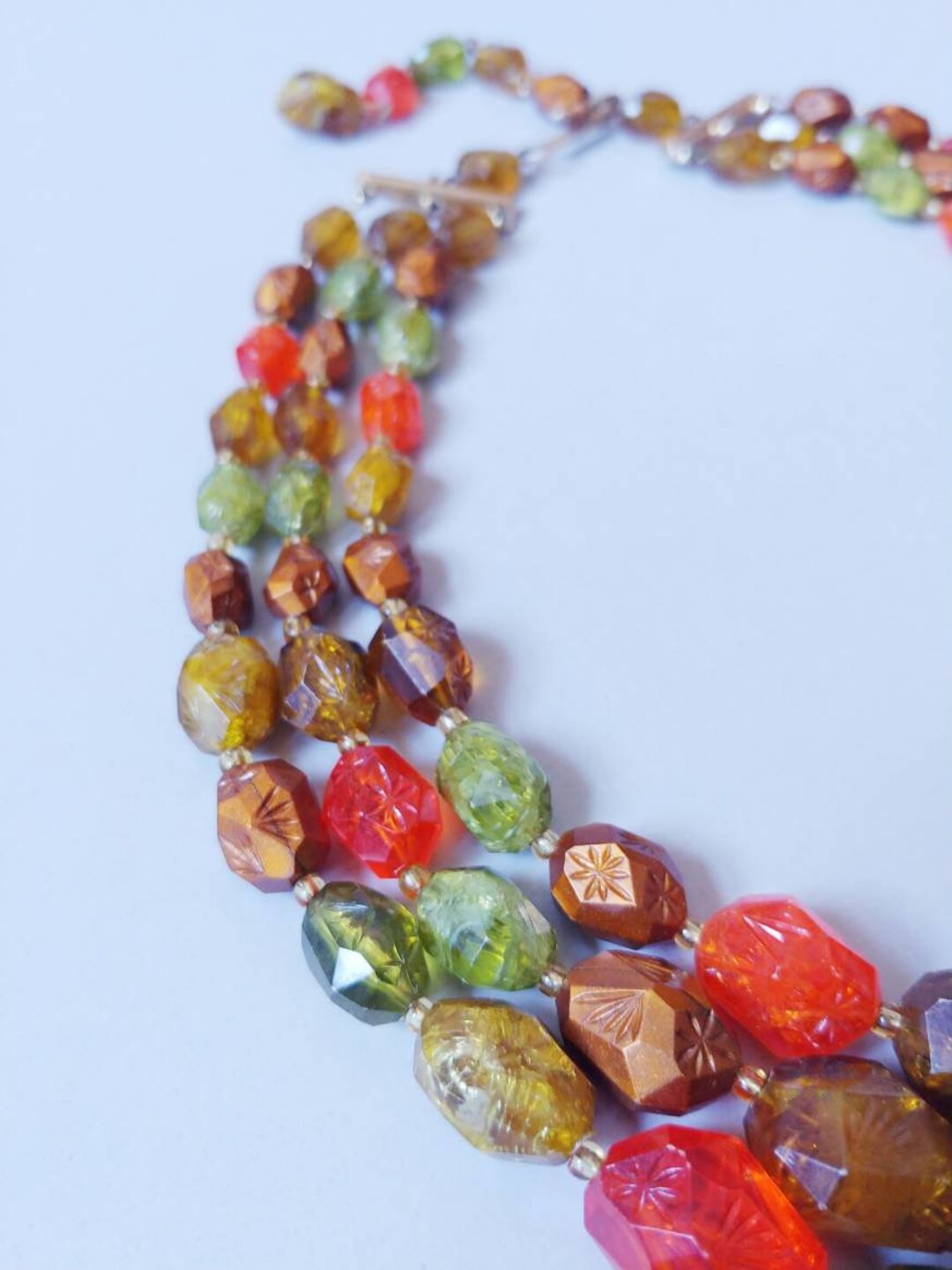 1960s Atomic Starburst Carved Plastic Three Strand Beaded Necklace ...