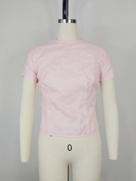 1960s Light Pink Lace Button Back Blouse | Vintage 60… - Gem