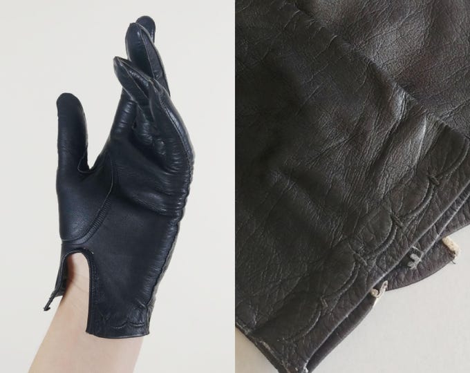 1950s Black Leather Driving Gloves | Vintage 50s Scalloped Wrist Gloves | Women's Fall Winter ...