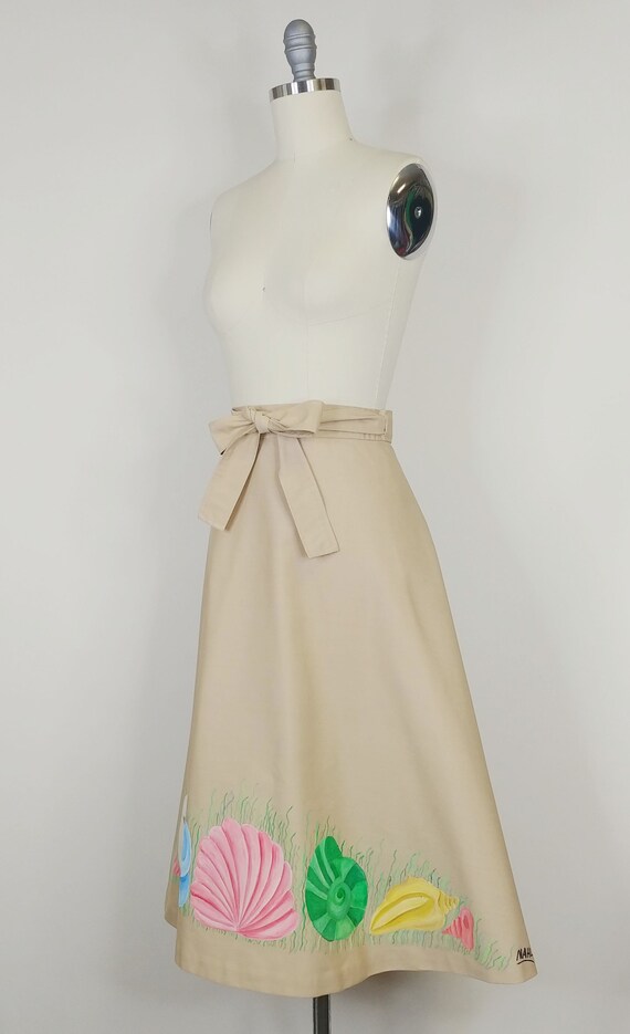 1970s Hand Painted Seashell Signed Wrap Skirt | Vinta… - Gem