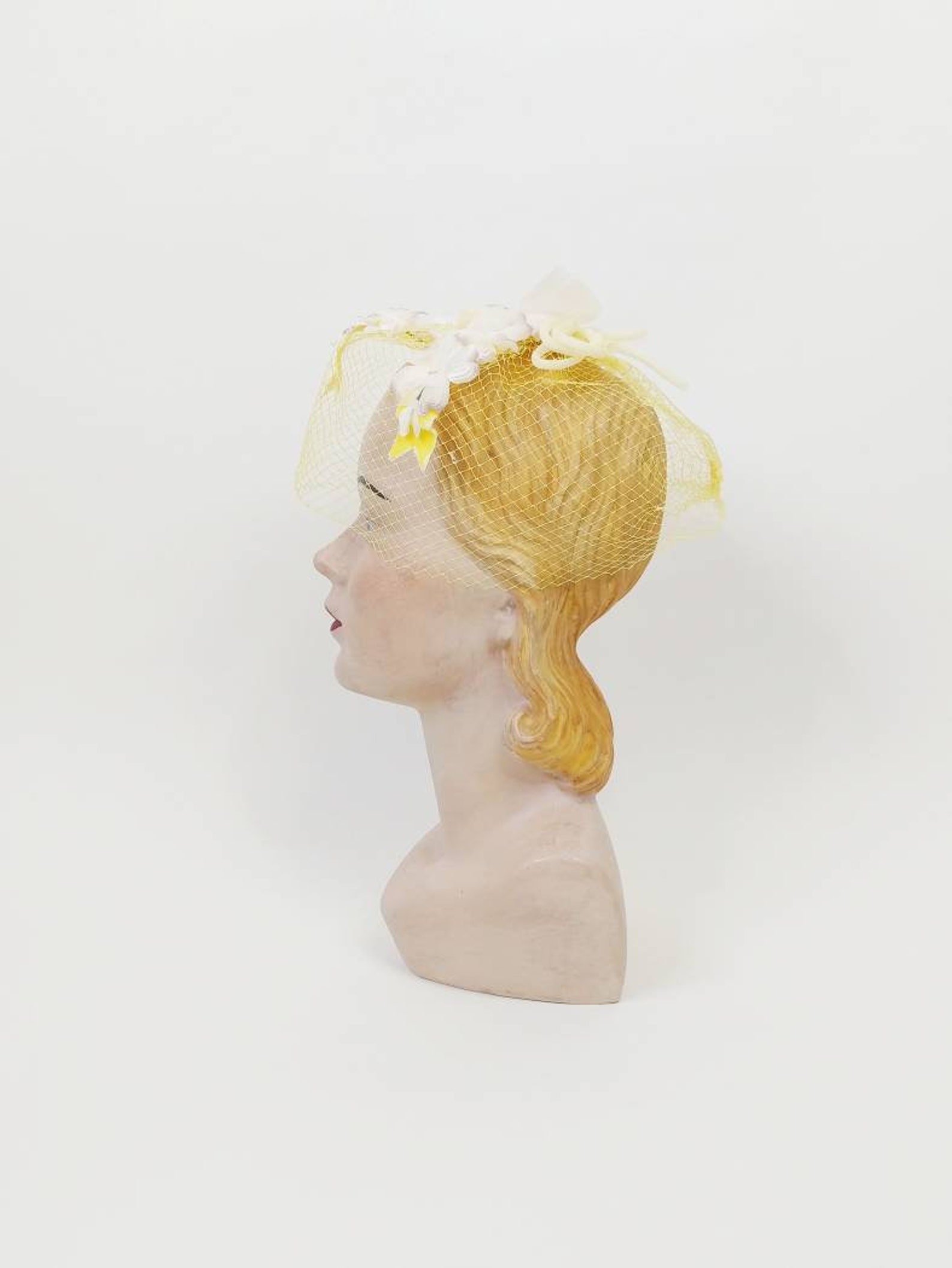 1950s Yellow Floral Net Topper Vintage 50s Veil Hat | Etsy