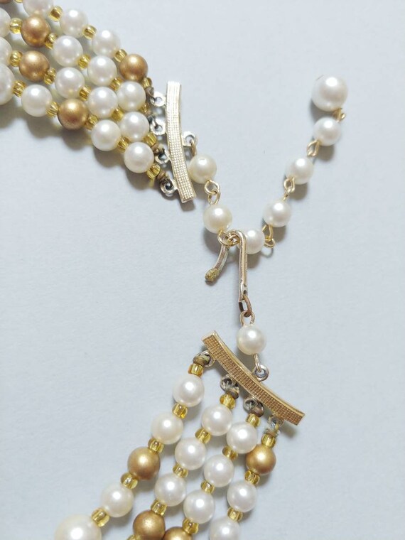 1960s Four Strand Tiered Gold Pearl Beaded Necklace |… - Gem