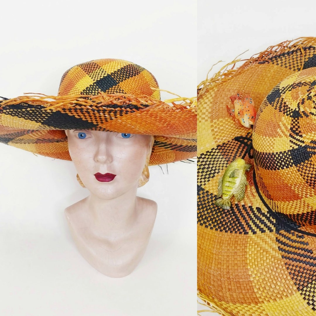 1980s Carol Carr Palm Beach Fish Novelty Straw Sun Hat | Vintage 80s ...