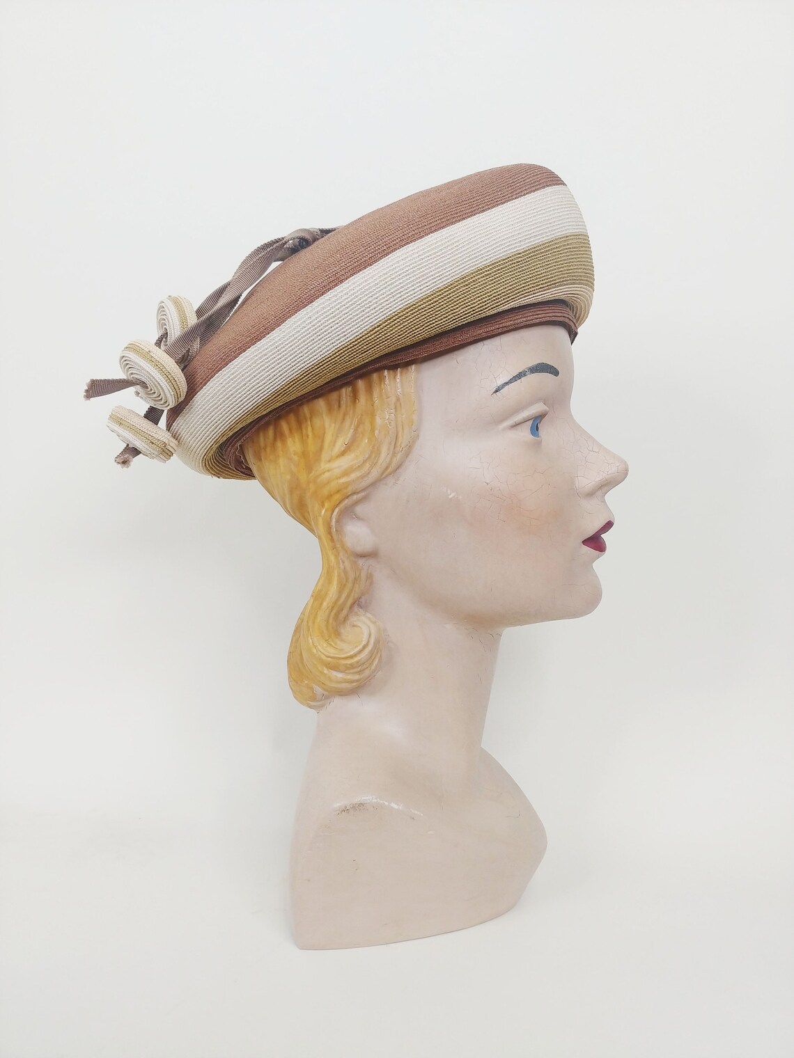 1940s Bullseye Striped Straw Beret | Vintage 40s Tam Hat - Etsy