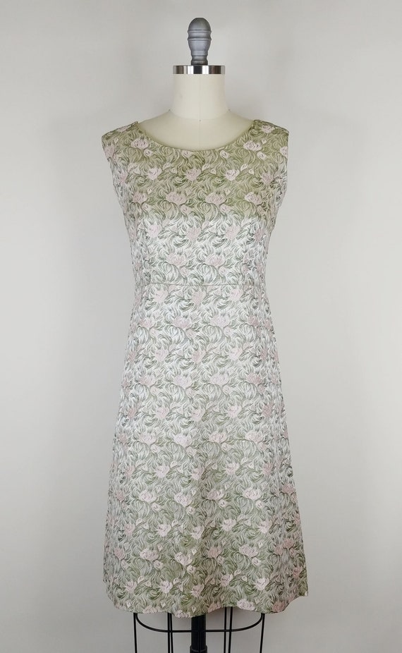 1960s Satin Brocade Cocktail Dress | Vintage 60s Pink… - Gem