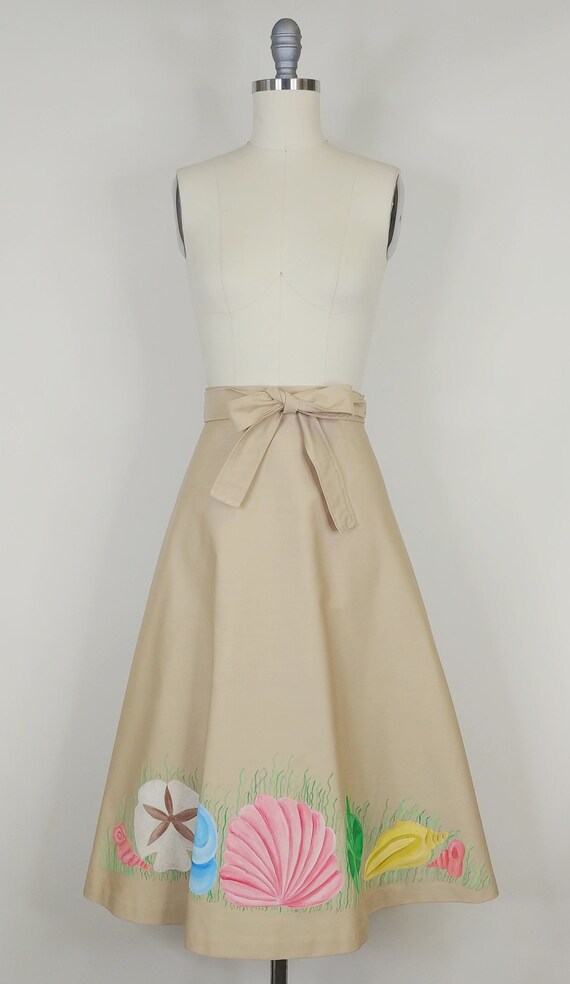 1970s Hand Painted Seashell Signed Wrap Skirt | Vinta… - Gem