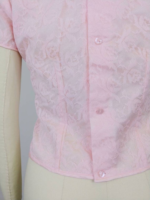 1960s Light Pink Lace Button Back Blouse | Vintage 60… - Gem