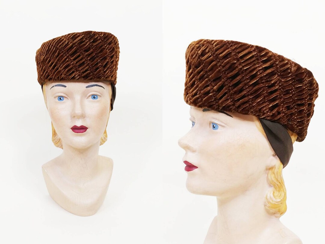 1930s Brown Velvet Toque Vintage 30s Military Inspired Tilt Hat Women's ...