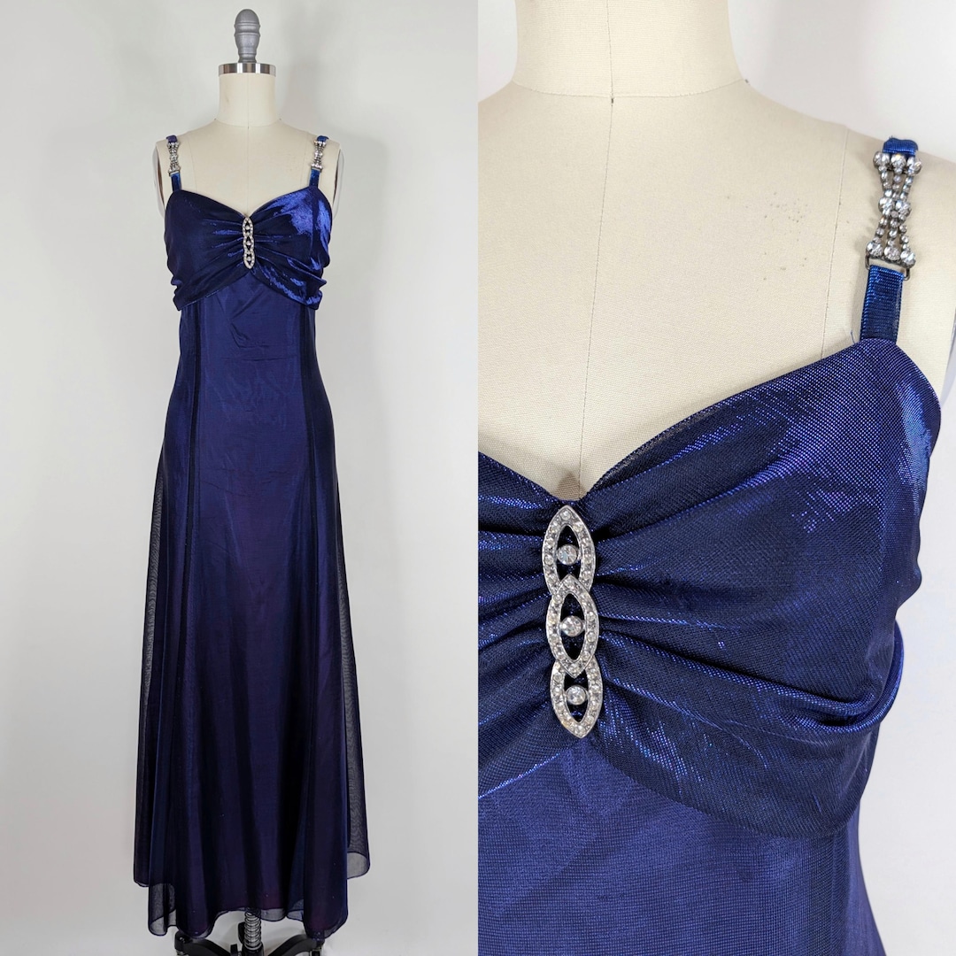90s Celine Art Deco Gown | Vintage Blue Violet Evening Dress - Etsy