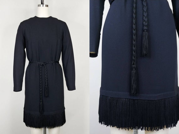 1960s Trudy O'Neil Black Rayon Fringe Flapper Dress |… - Gem