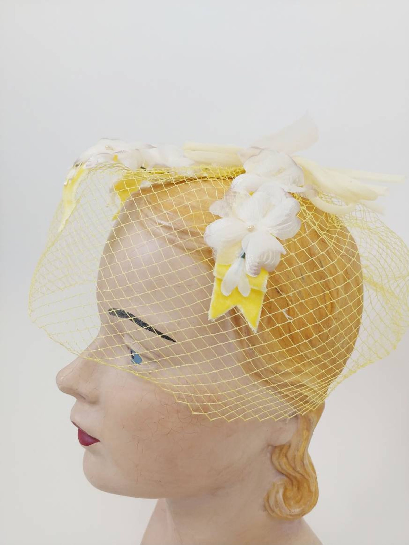 1950s Yellow Floral Net Topper Vintage 50s Veil Hat | Etsy
