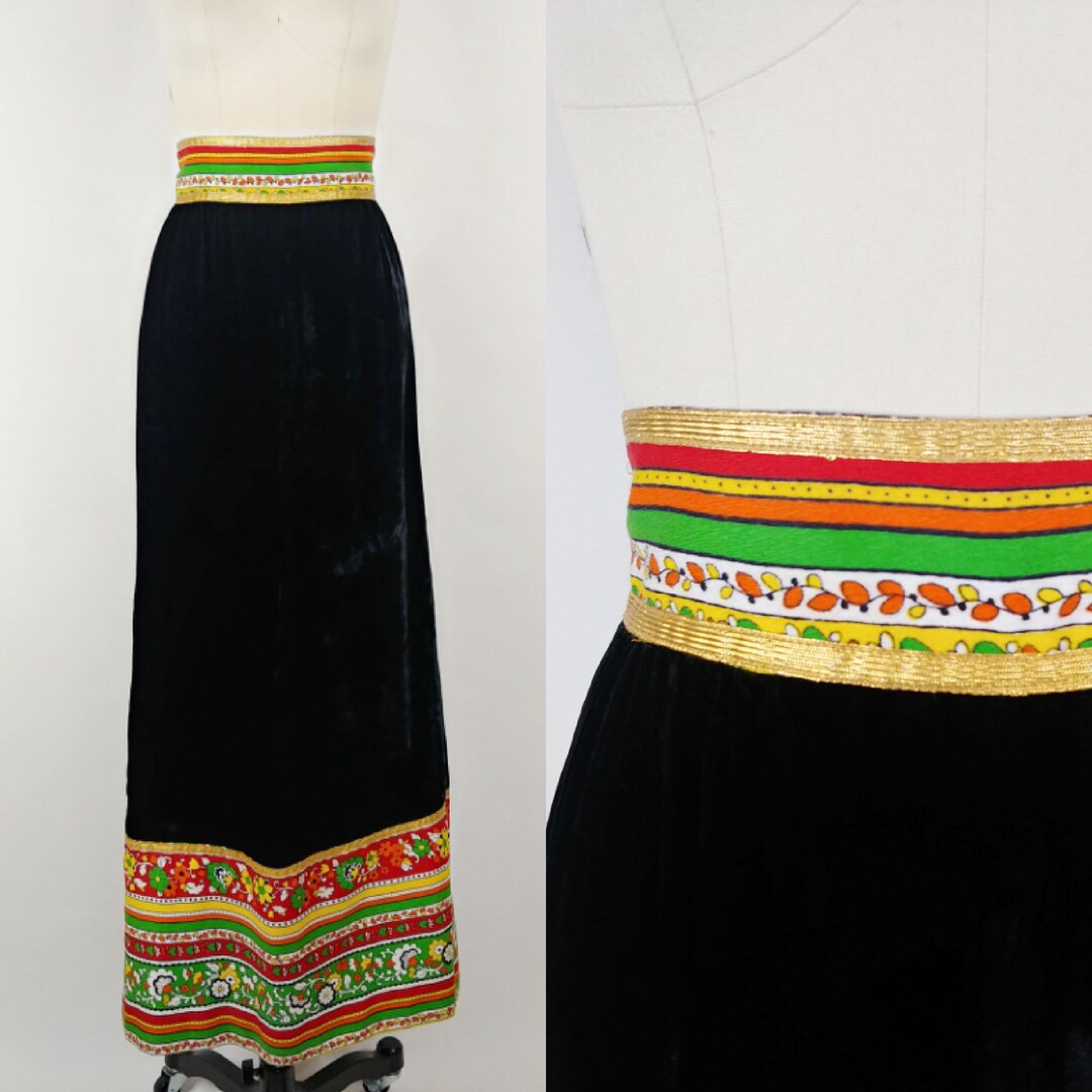 1970s Stephen O'grady Black Velvet Maxi Skirt | Vintage 70s Formal ...
