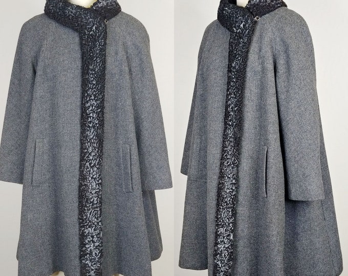 1960s Grey Wool Curly Lamb Fur Swing Coat | Vintage 60s Winter Coat ...