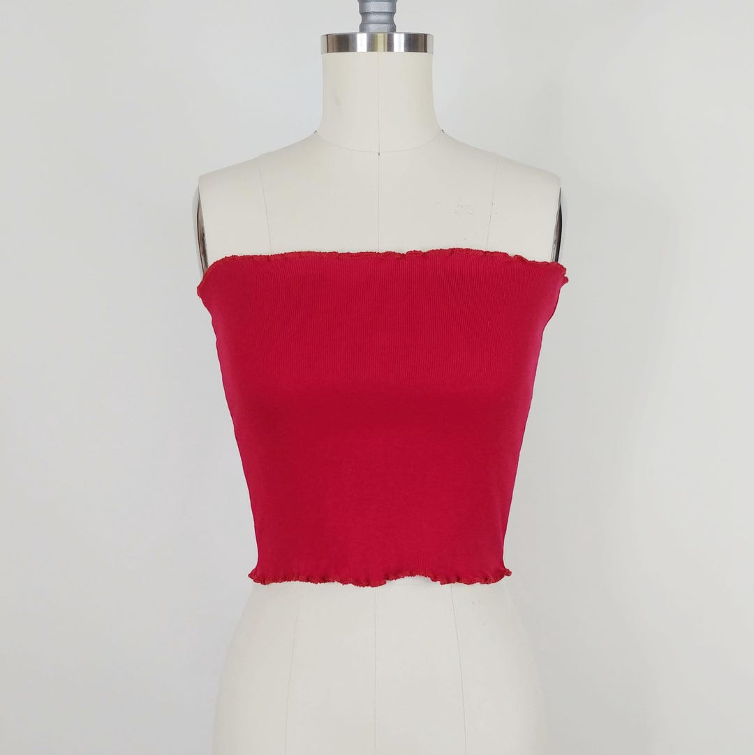 1970s Lettuce Hem Tube Top | Vintage 70s Burgundy Strapless Sun Top - Etsy