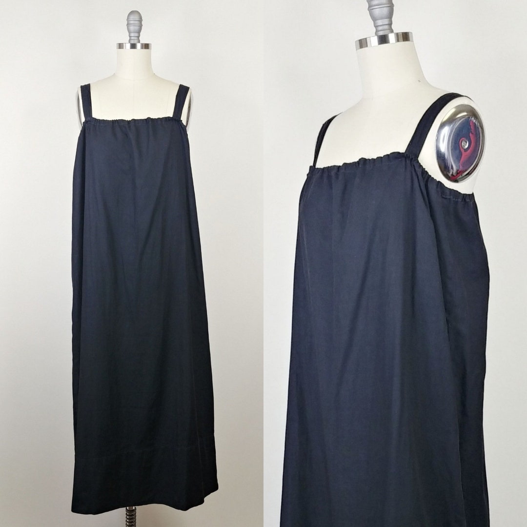 Edwardian 1910s Black Cotton Chemise Slip | Antique Shift Under Dress ...
