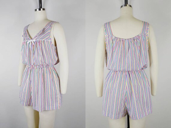 1970s Sears Bazaar Jr. Rainbow Striped Seersucker Lou… - Gem