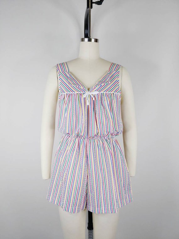 1970s Sears Bazaar Jr. Rainbow Striped Seersucker Lou… - Gem
