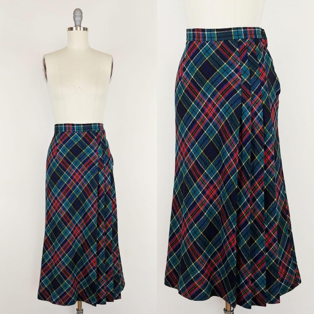 1970s Tartan Plaid Pleated Skirt | Vintage 70s Wool Secretary Skirt - Etsy