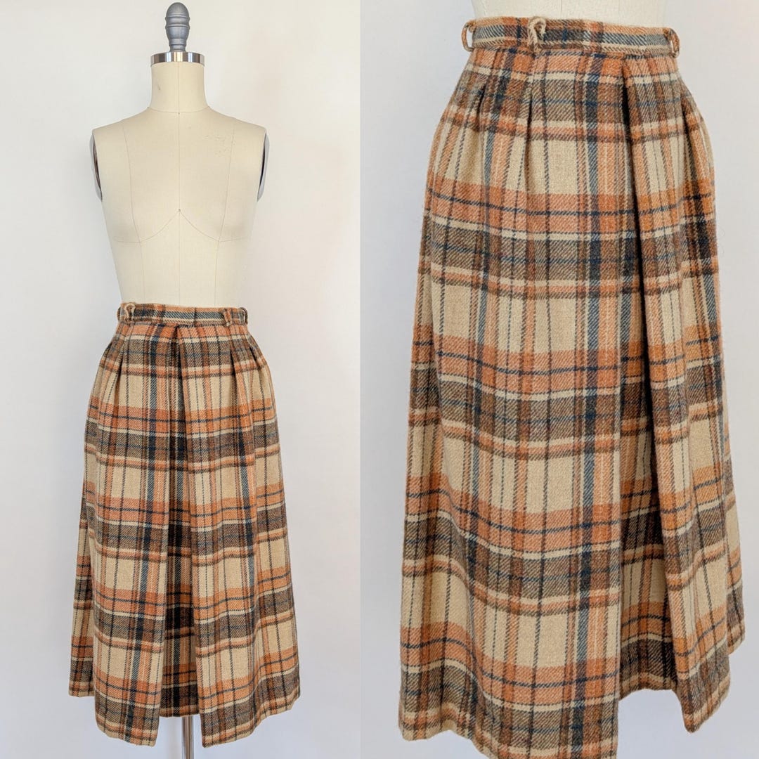 1970s Blassport Plaid Secretary Skirt | Vintage 70s A Line Wool Skirt ...