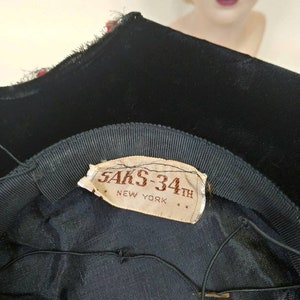 1930s Tricorn Black and Red Velvet Hat | Vintage 30s Saks 34th Three ...