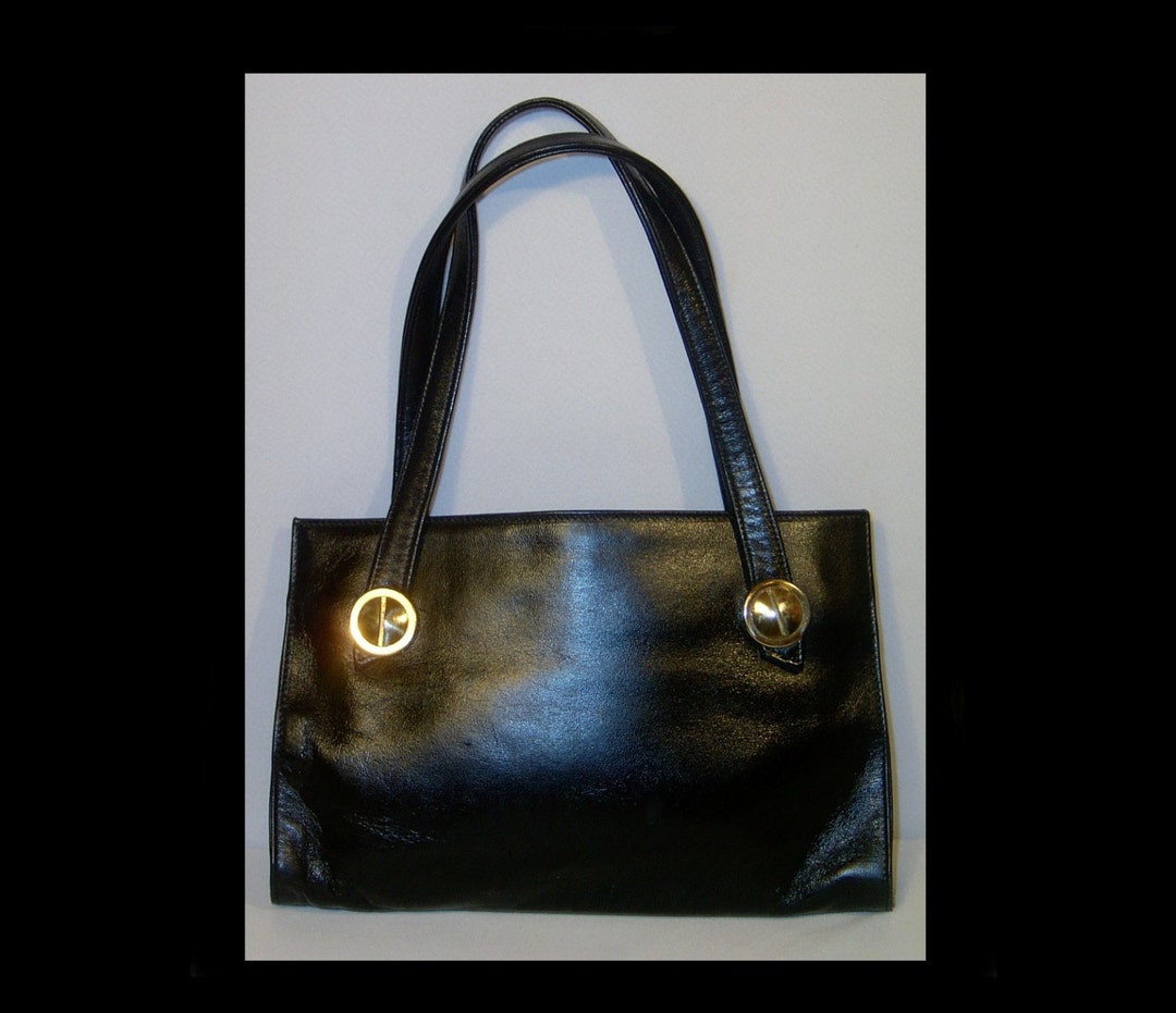 Wide Jane Black Leather Purse Jane Shilton Made in England 1960s 1970s ...