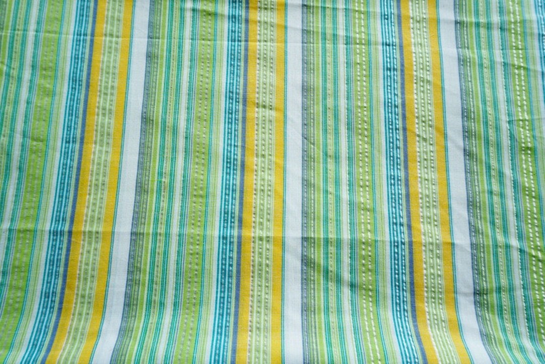 Striped Cotton Apparel Fabric: Green, Yellow & Silver Lurex - 45" Wide ...