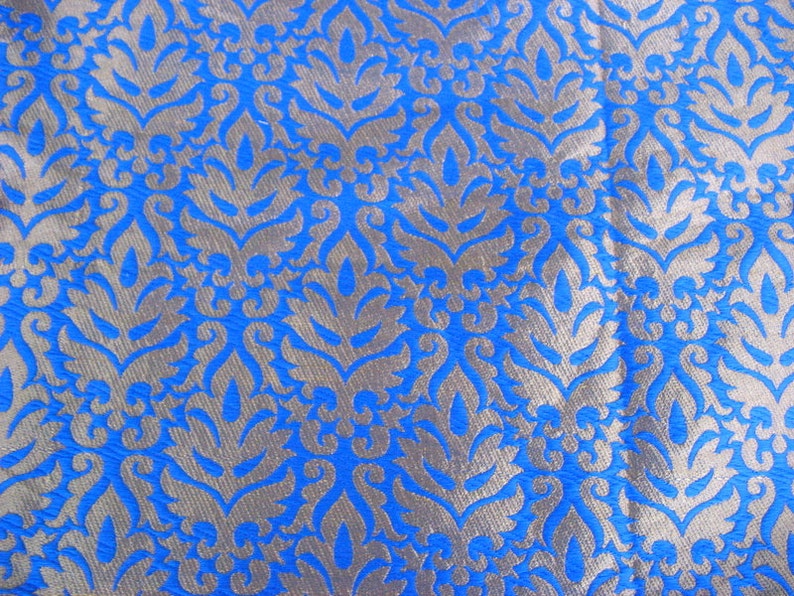 Royal Blue and Grey Polyester Brocade Fabric - Etsy
