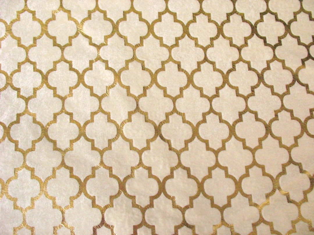 Cream and Gold Moroccan Pattern Gold Foil Print Velvet Upholstery ...