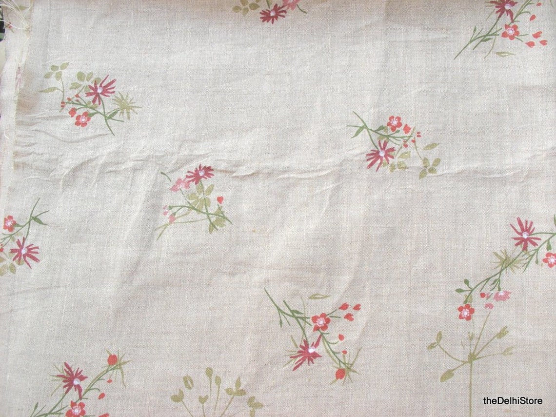 60 Wide Natural Linen Floral Border Print Fabric Sold by - Etsy