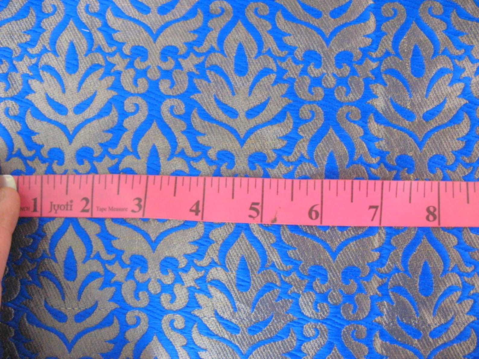 Royal Blue and Grey Polyester Brocade Fabric | Etsy