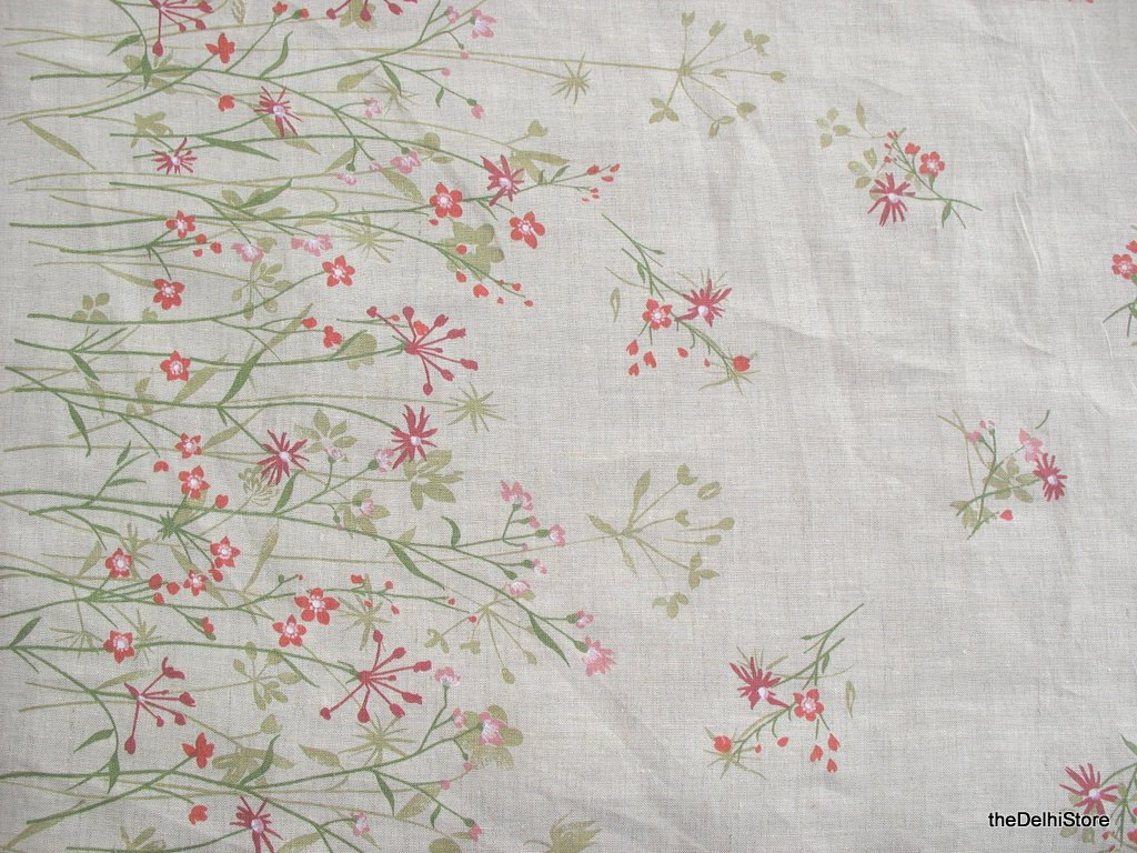 60 Wide Natural Linen Floral Border Print Fabric Sold by - Etsy Australia